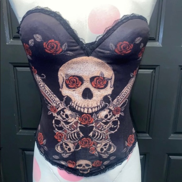 Tops | New Corset Top Skull W Guns Roses | Poshmark